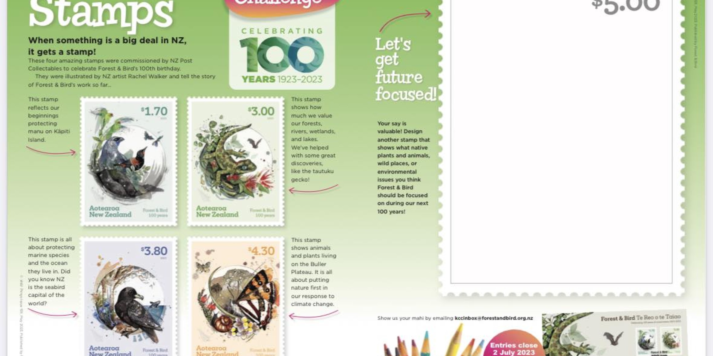 Stamp Design Pātai | Challenge | Forest and Bird